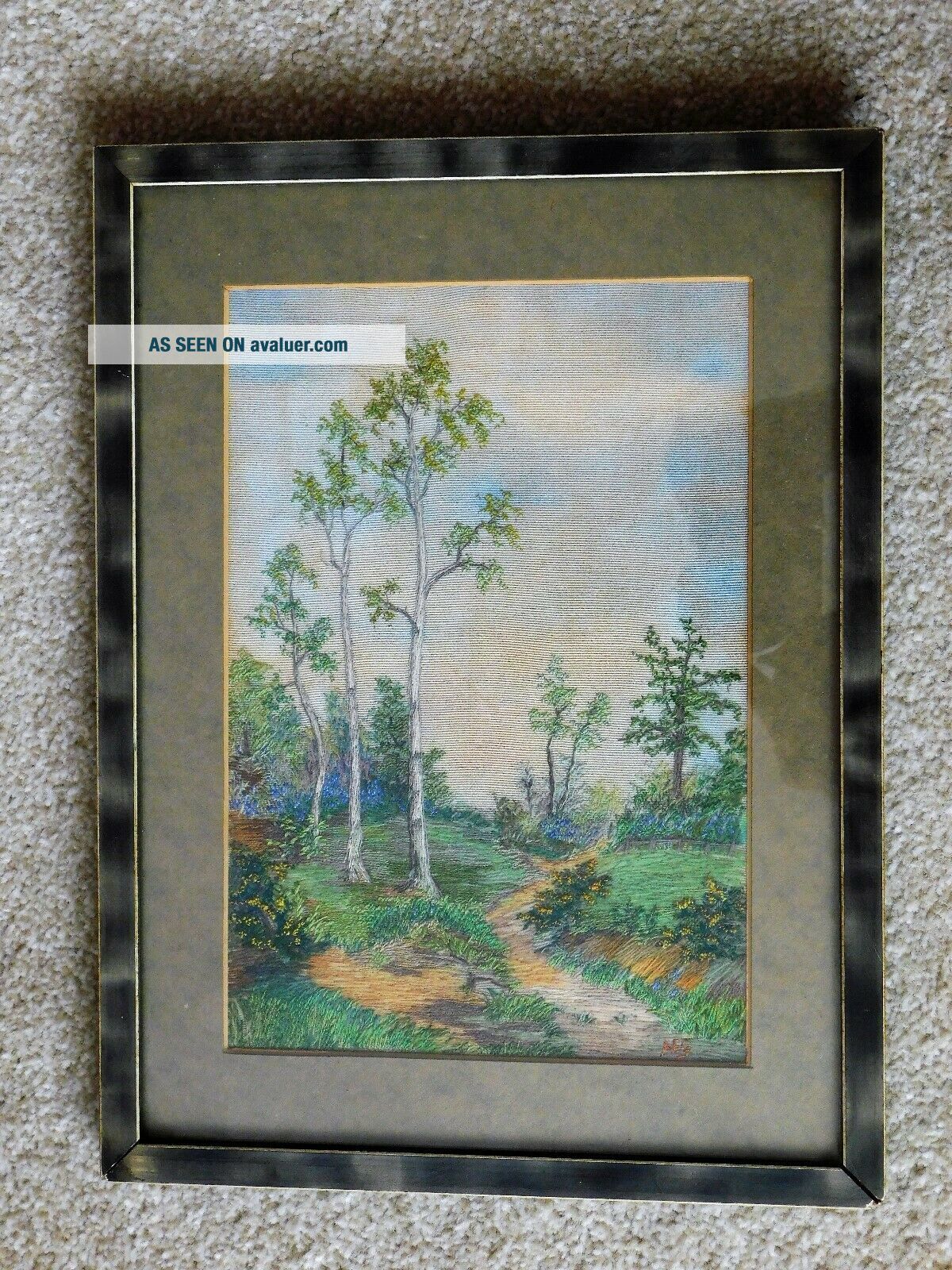SMALL FRAMED OLD FINE NEEDLEWORK EMBROIDERY OF A COUNTRY SCENE ...