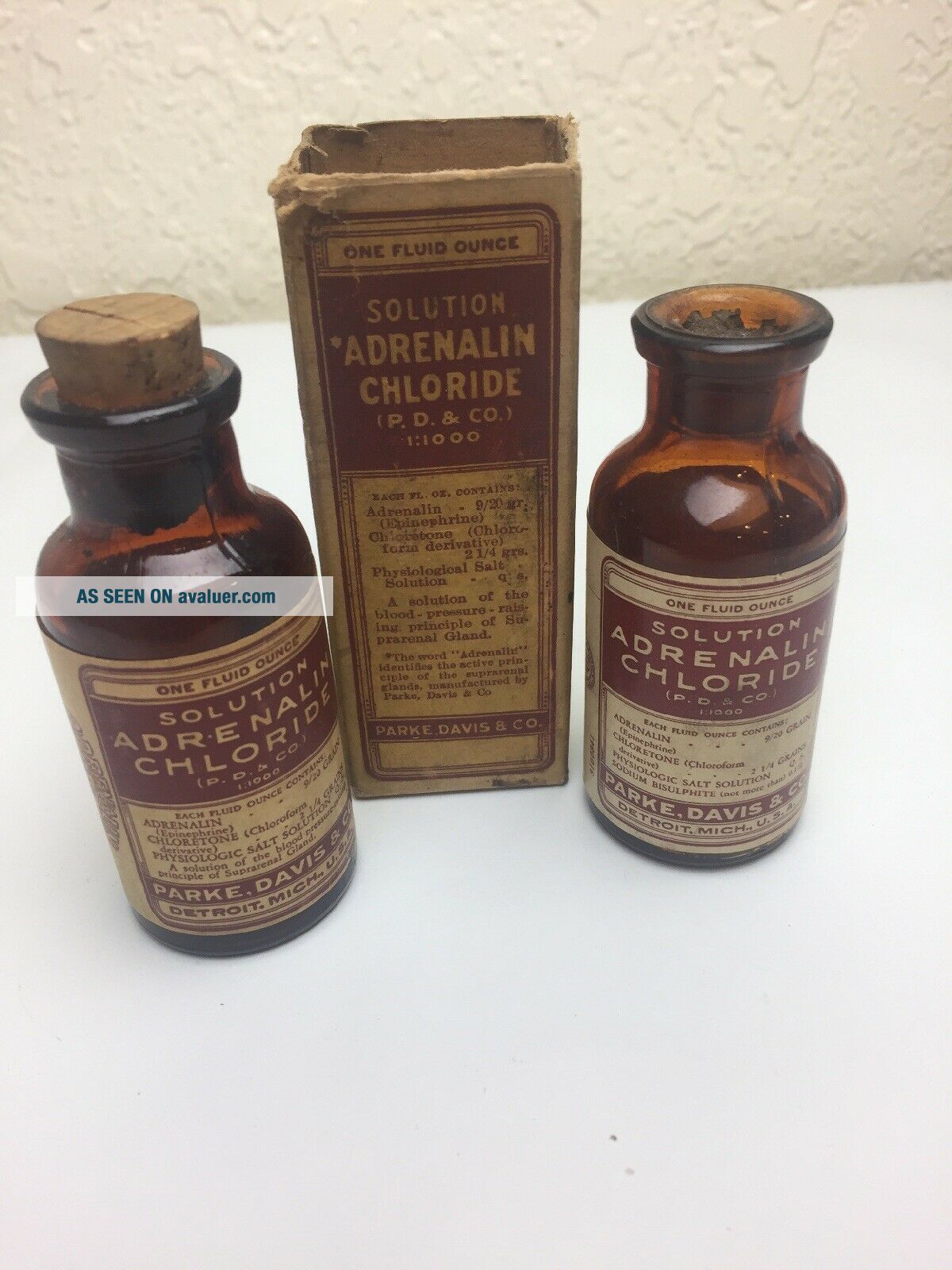 Adrenalin Chloride Antique Medicine Bottles With Cork And Box And ...