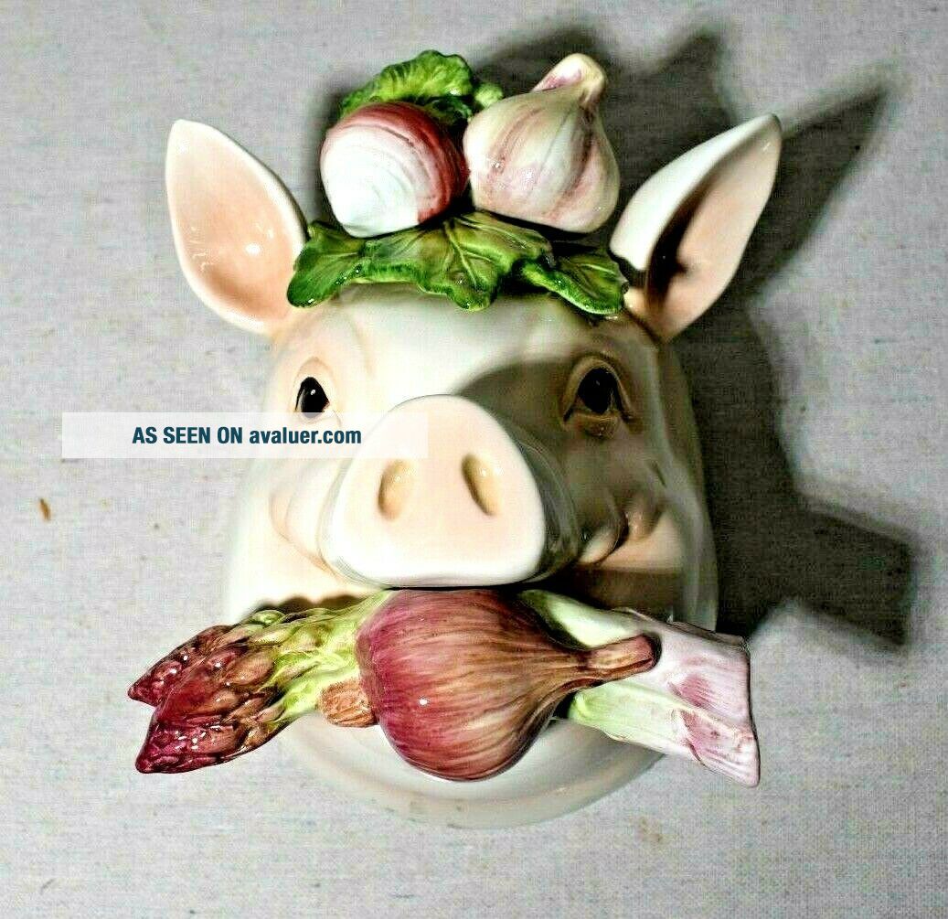 Fitz & Floyd French Market Pig Head Ceramic Wall Pocket Vase Planter ...