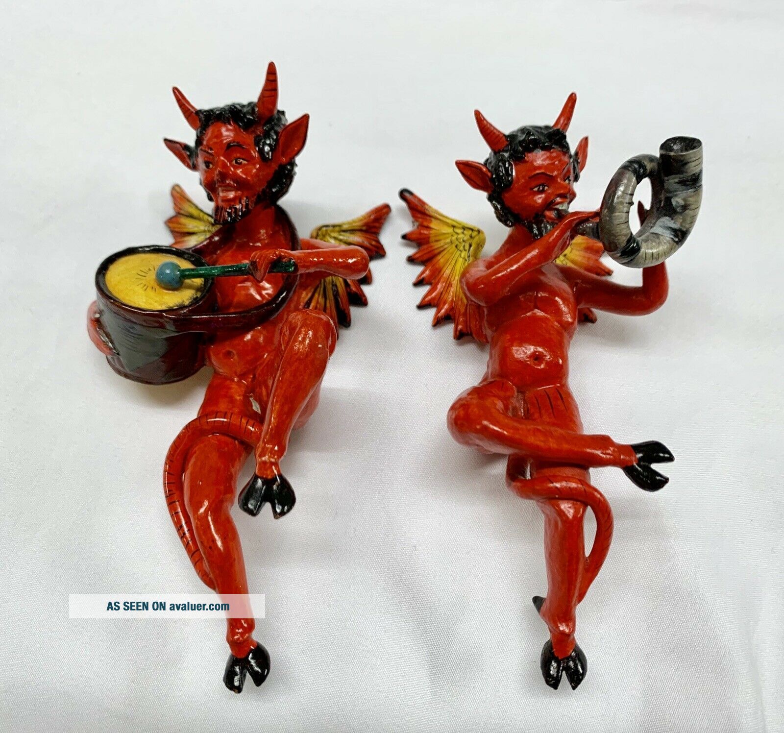 Red Devil Musician Ornament Sculpture Peru Folk Art Horn Drummer Drum ...
