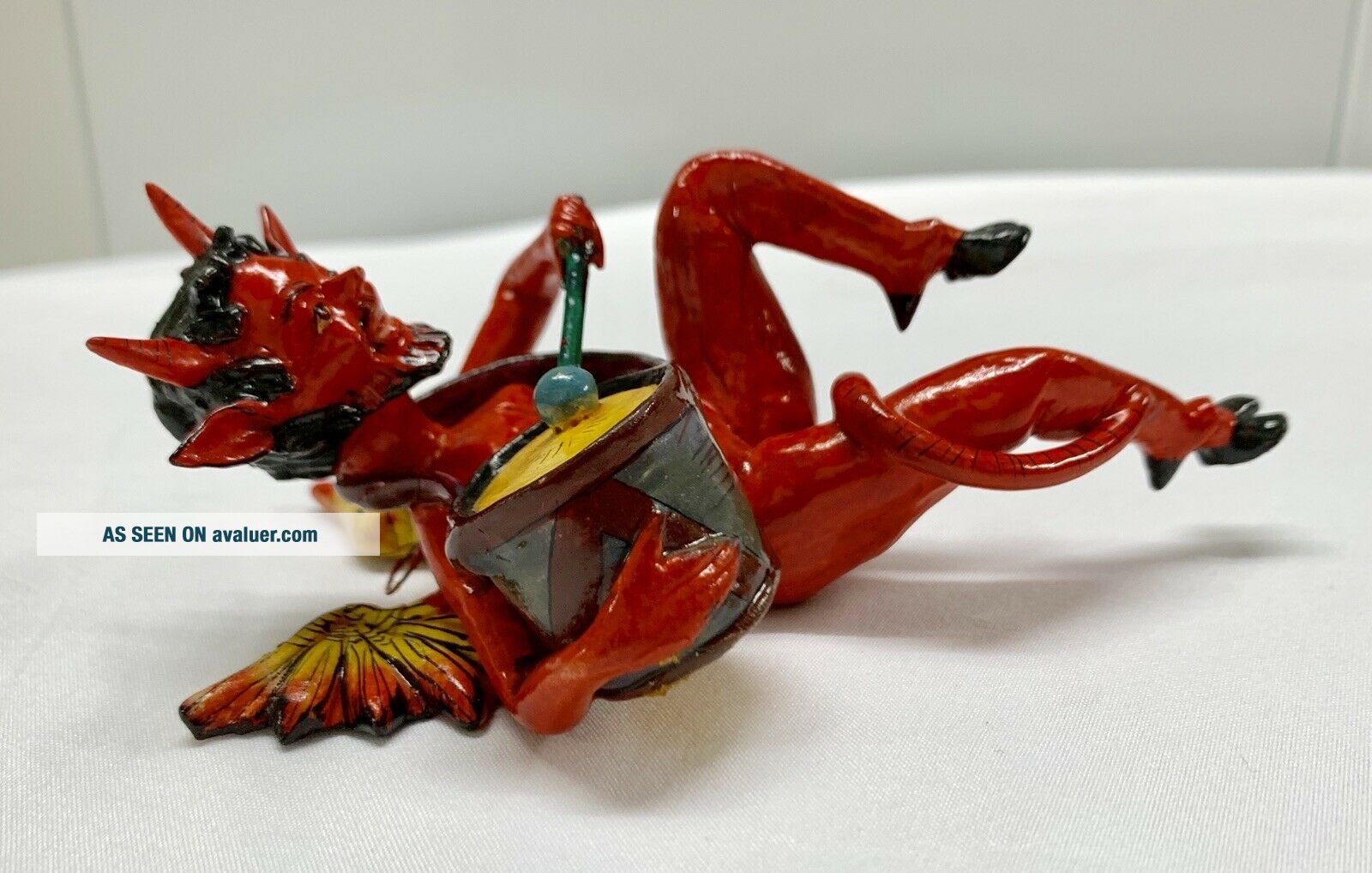 Red Devil Musician Ornament Sculpture Peru Folk Art Horn Drummer Drum ...