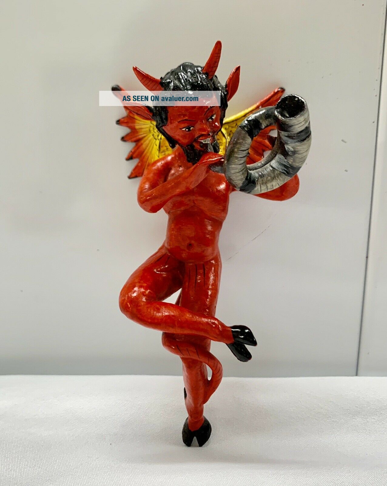 Red Devil Musician Ornament Sculpture Peru Folk Art Horn Drummer Drum ...
