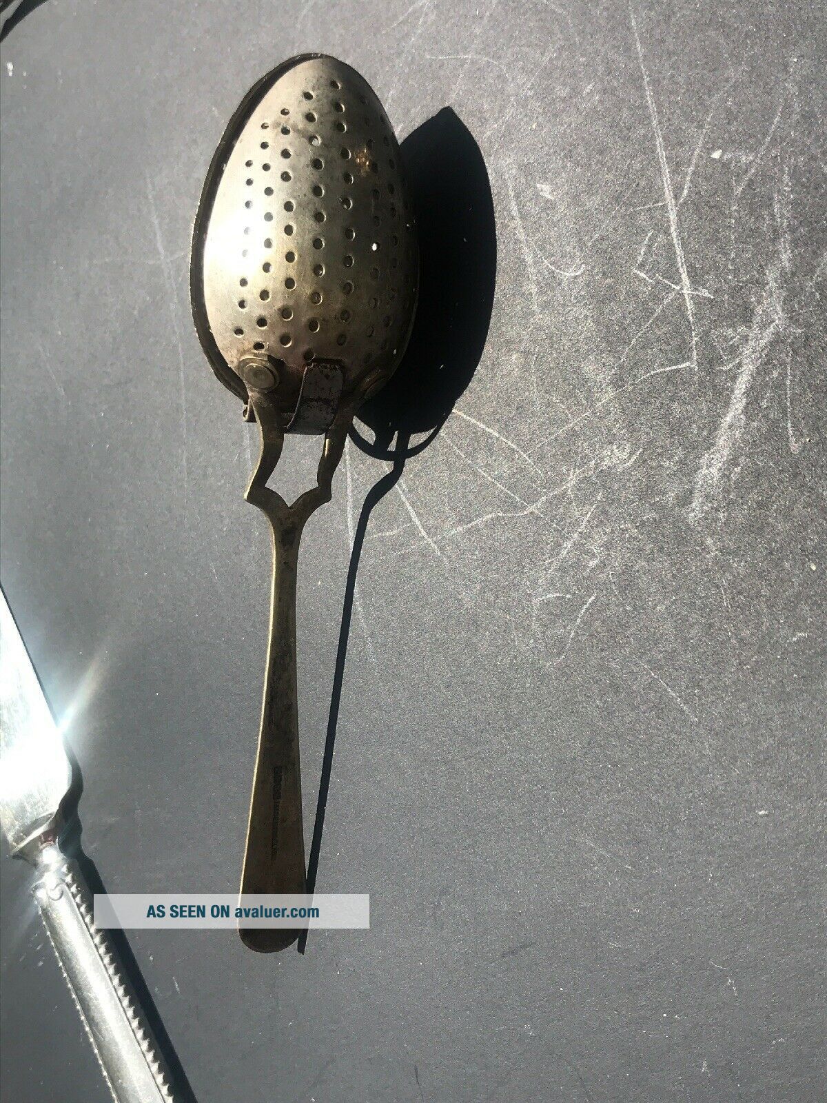 Antique Tea Strainer Infuser Spoon ENPS England Hinged | #4131932