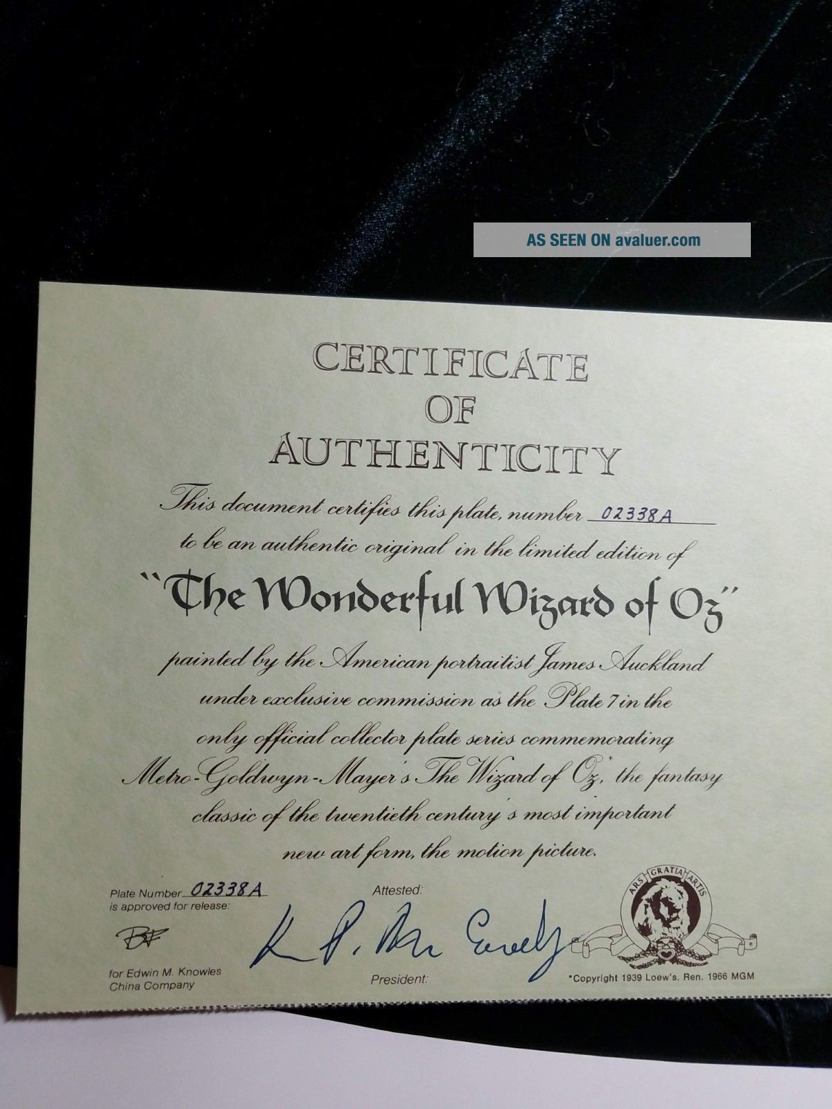 Knowles 1979 WIZARD OF OZ " Wonderful Wizard Of Oz " Coll PLATE James ...