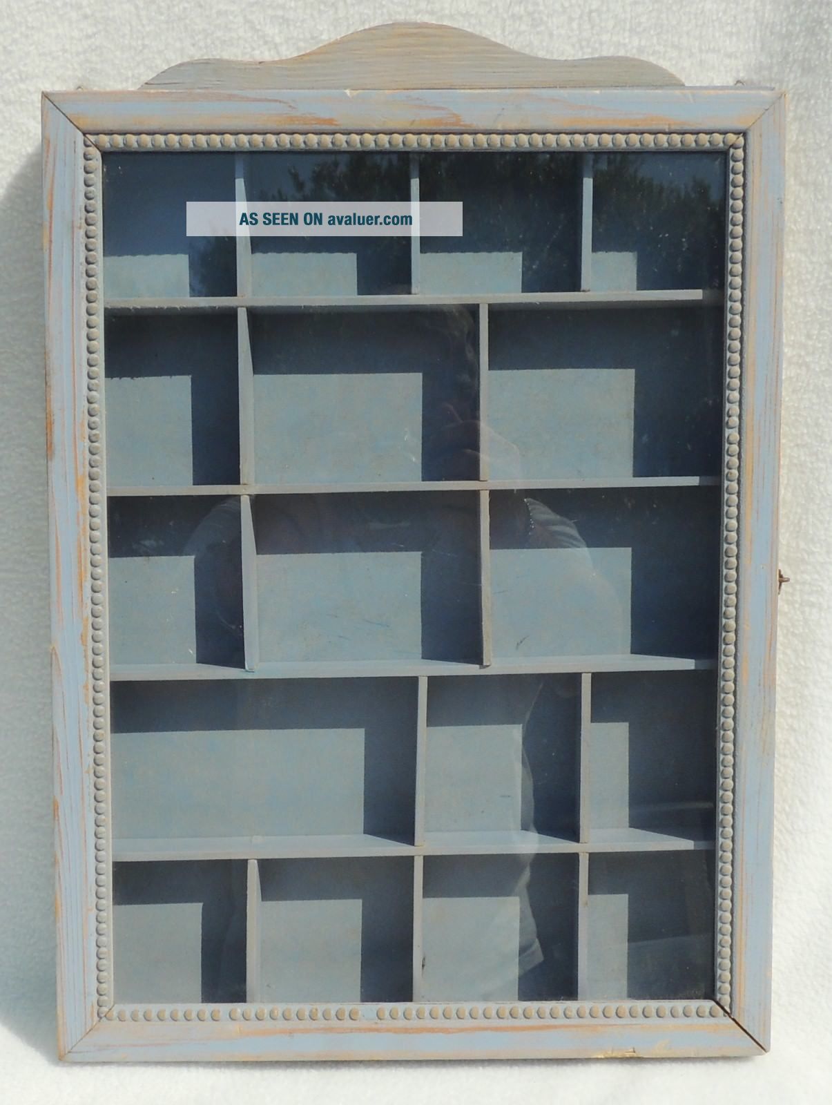 Distressed Blue Wood Hanging Wall Shadow Box Miniature Curio Cabinet ...