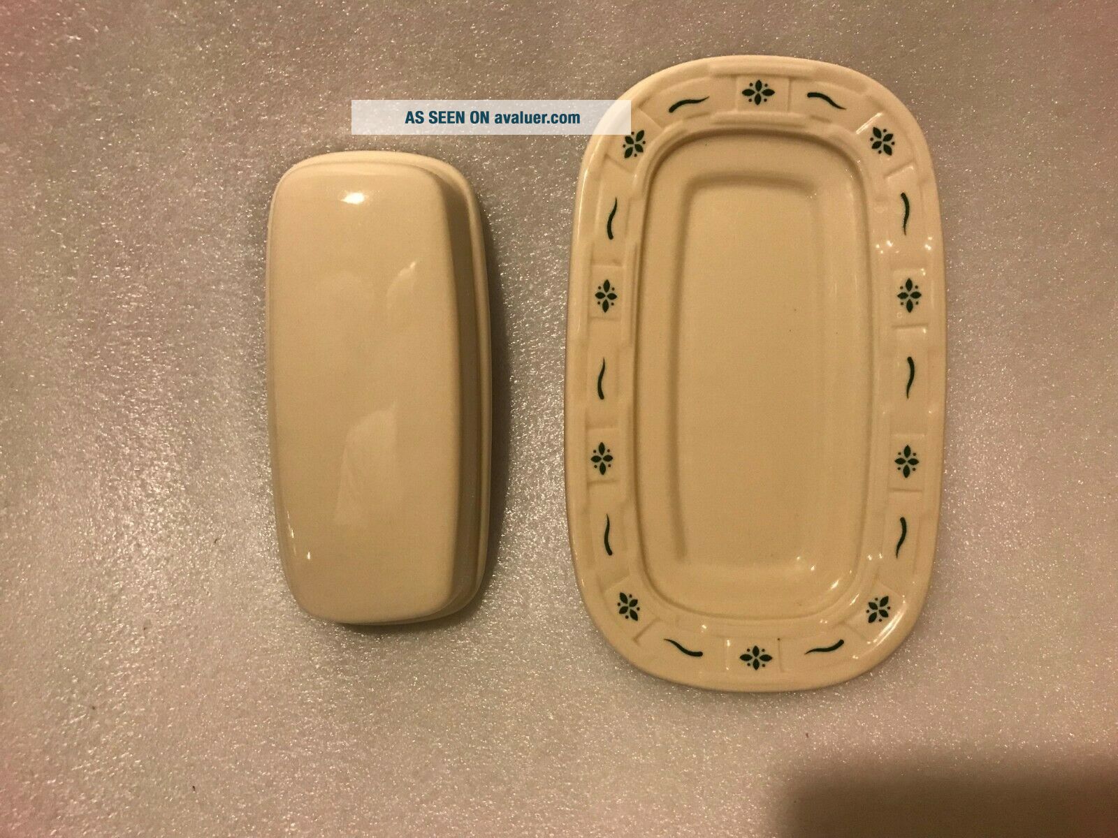 Longaberger Pottery Heritage Green Woven Traditions Covered Butter Dish ...