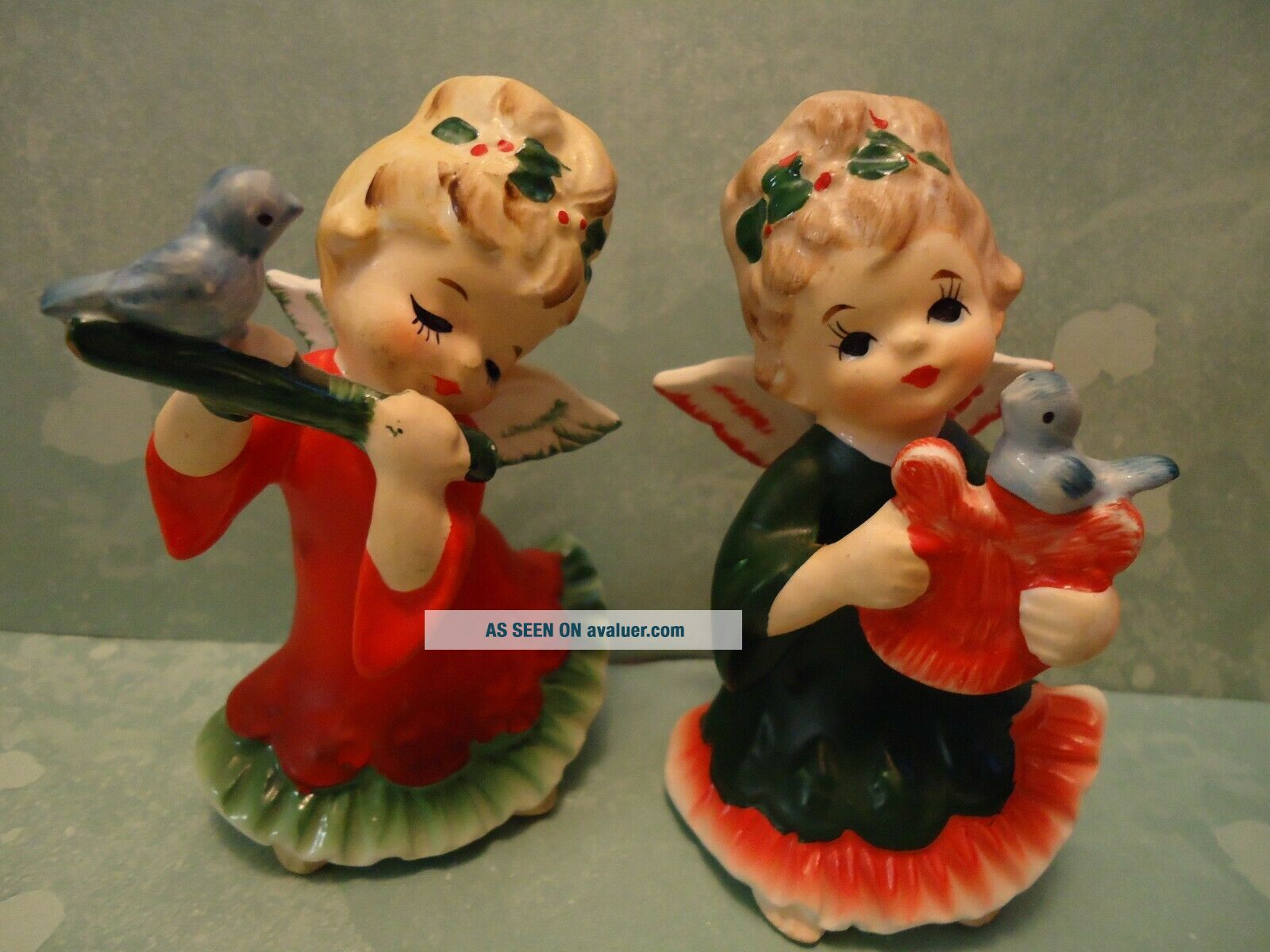Vintage Set LEFTON China CHRISTMAS ANGELS W/ Flute & Harp FIGURINES ...
