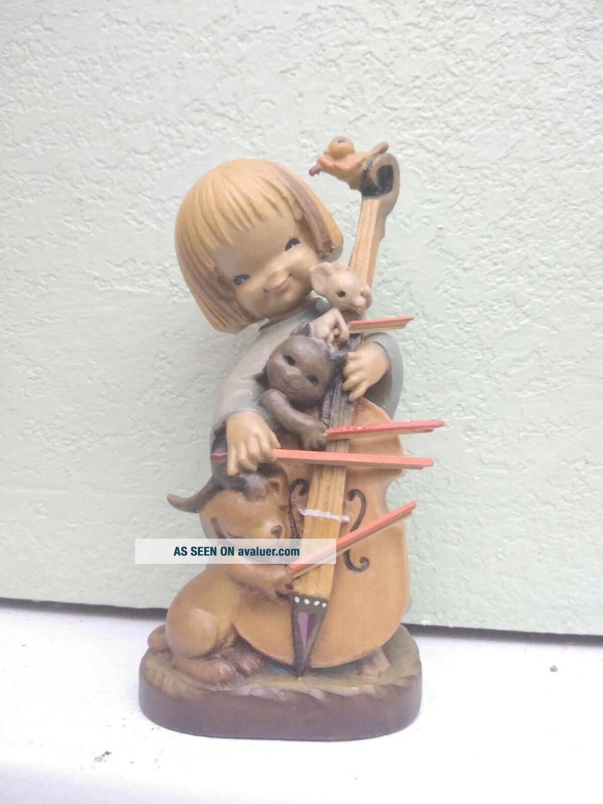 Anri Juan Ferrandiz Quintet 6 " Wood Carved Figurine Girl Playing Bass ...
