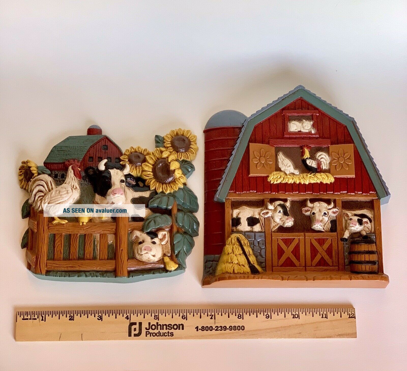 Vintage Country Farm Wall Plaques Home Interiors Cows Barn Scene HOMCO ...