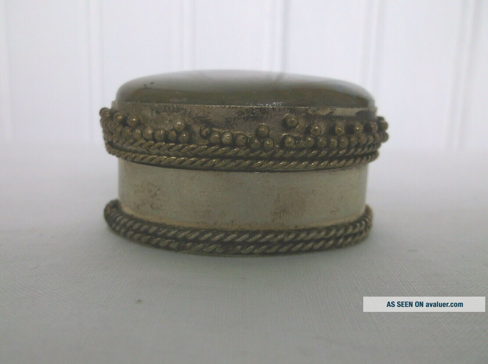Old Vintage Small Metal With Stone On Lid Trinket Or Ring Box | #4228672