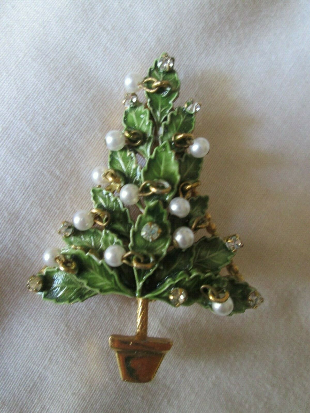 By Robert Vintage Enamel Christmas Tree Pin Brooch W/ Dangle Ornaments ...