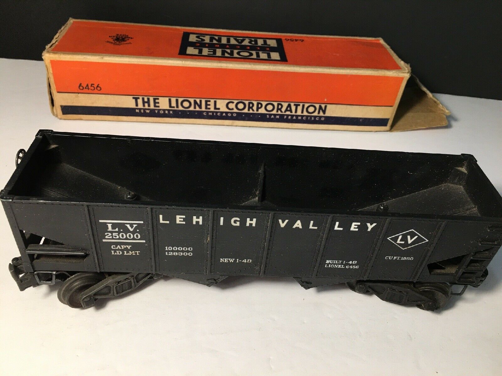 LIONEL 6456 LEHIGH VALLEY HOPPER TRAIN CAR BLACK W Box O Scale Vintage ...