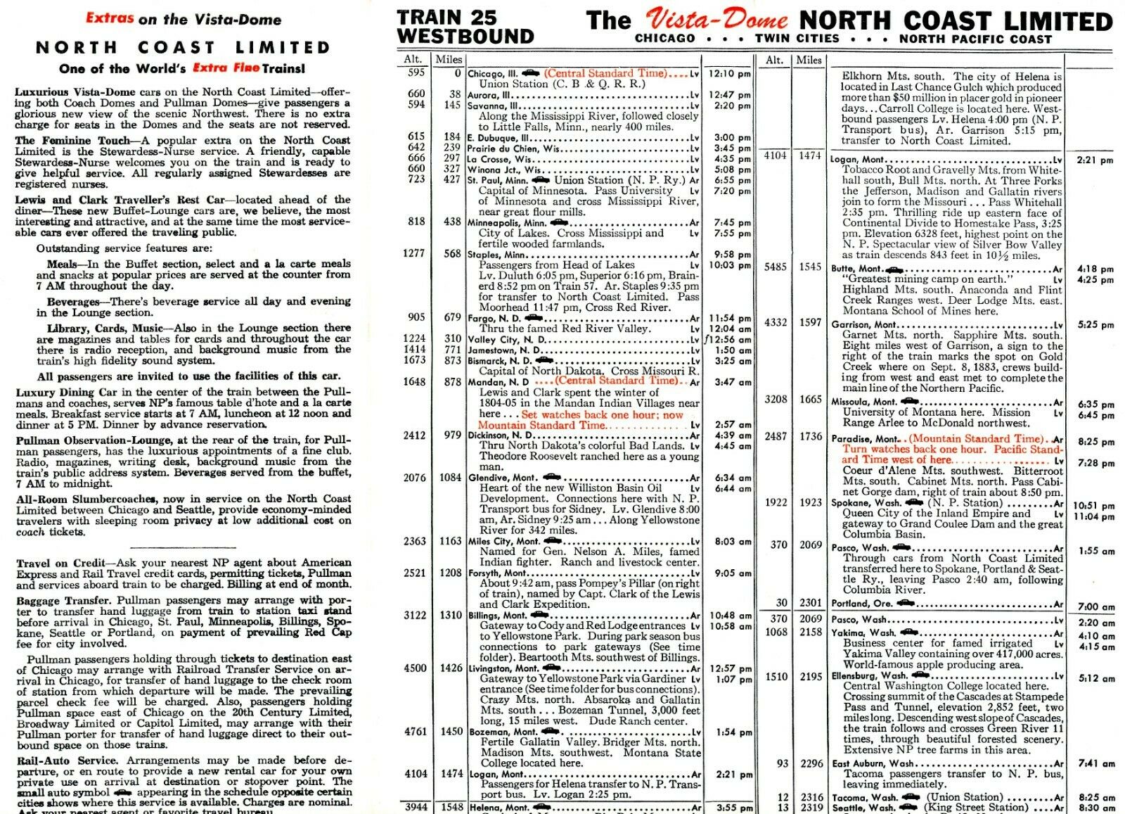 Orig, Vintage Northern Pacific Railway Brochure And Time Table, " North ...