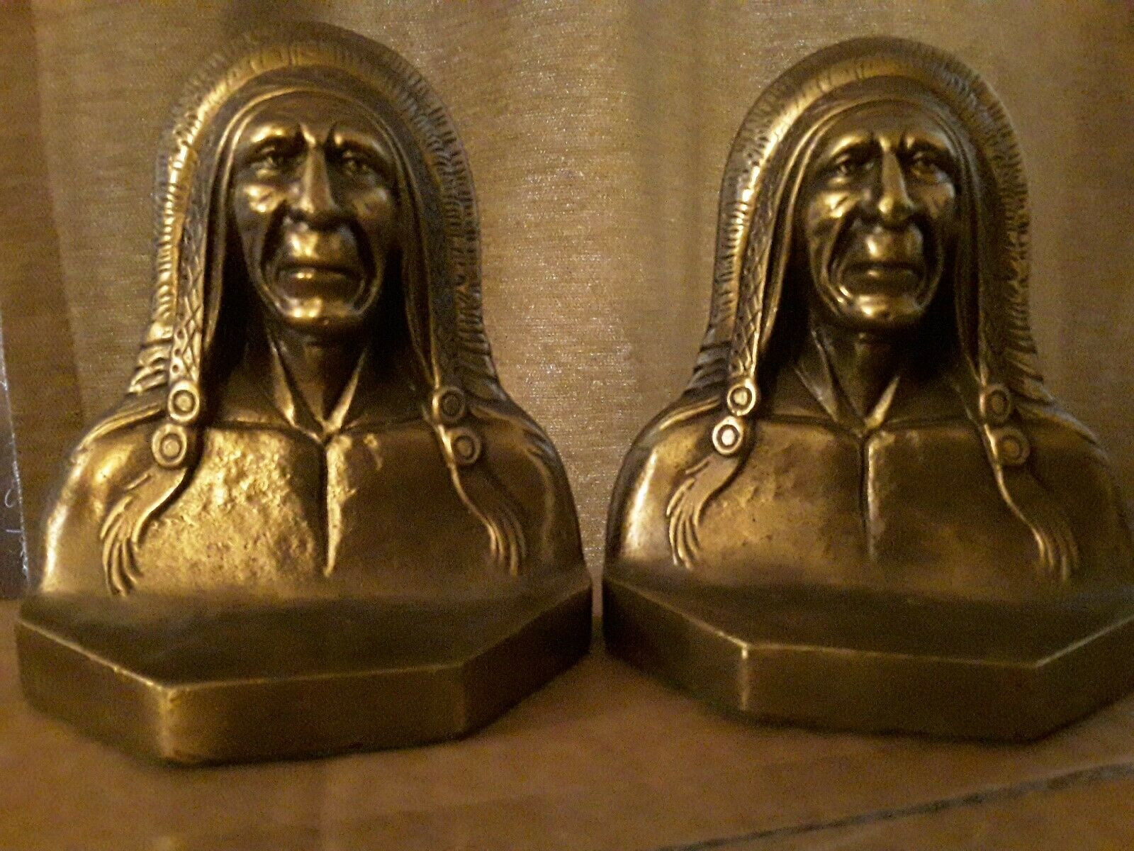 Antique Native American Indian Bookends, Solid Bronze, | #19218882