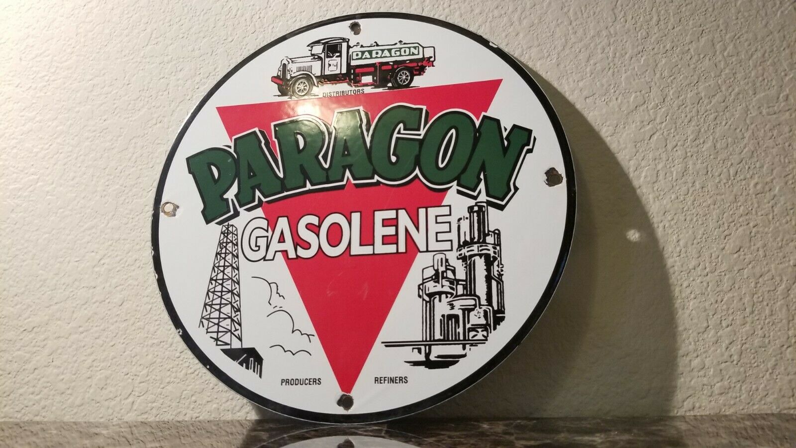 VINTAGE PARAGON GASOLINE PORCELAIN GAS MOTOR OIL SERVICE STATION PUMP ...