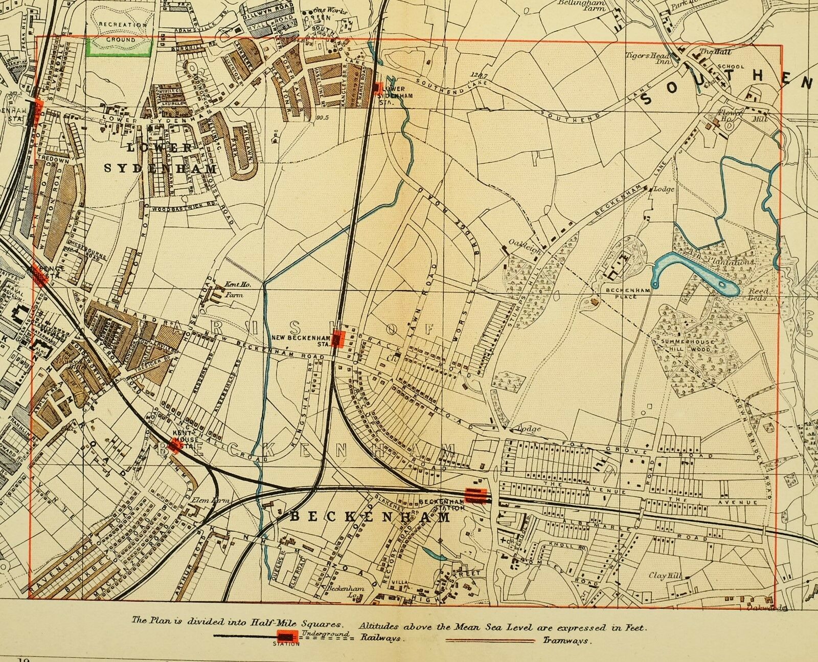 1891 VICTORIAN MAP STREET PLAN LONDON SYDENHAM NECKENHAM STATIONS KENT ...