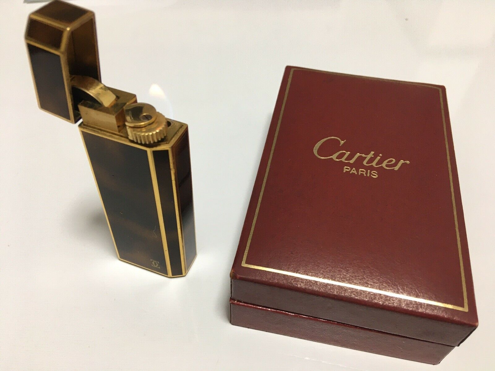 Vintage Cartier Gas Lighter Gold Marble Brown Pentagon Swiss Made ...