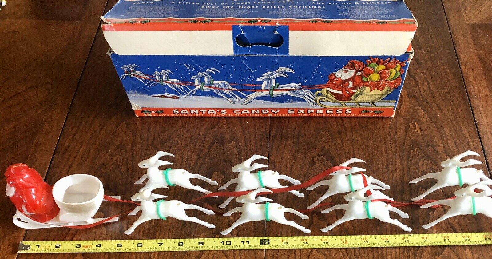 Vintage Rosbro Plastic Christmas Santa On Sleigh 8 Reindeer Display ...