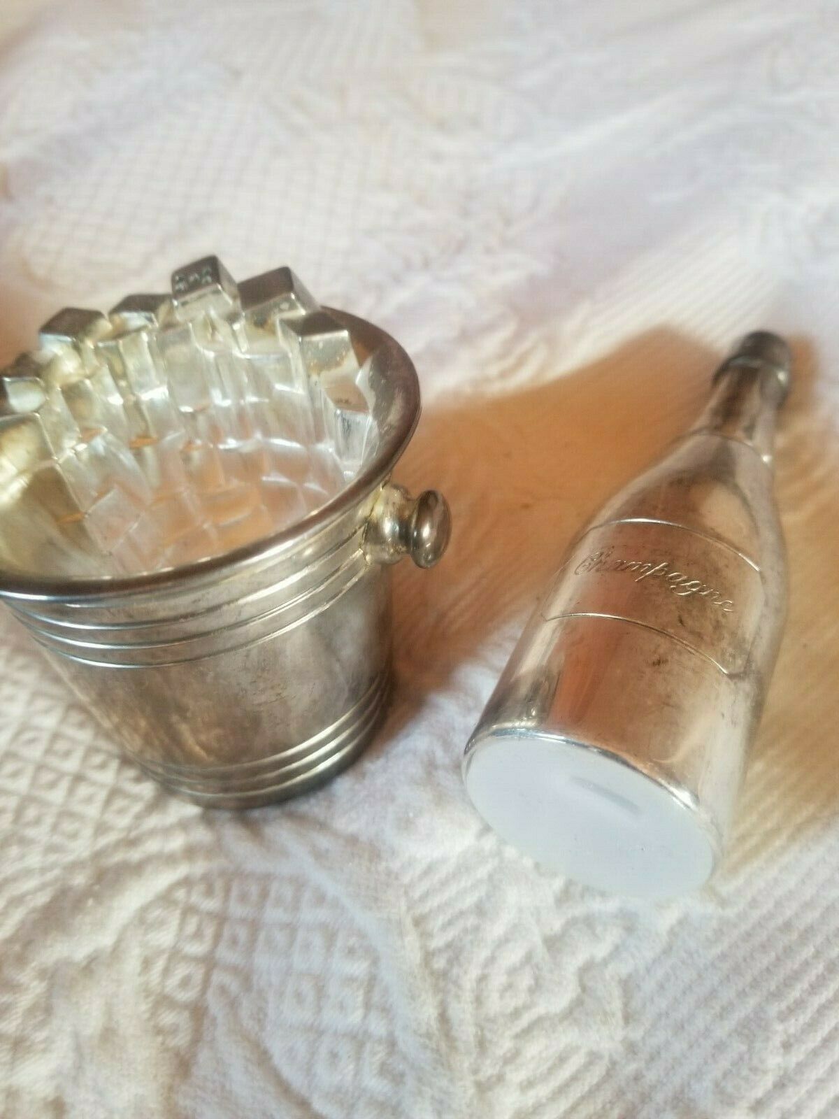 Vintage Silver Champagne Bucket And Bottle Salt And Pepper Shakers ...