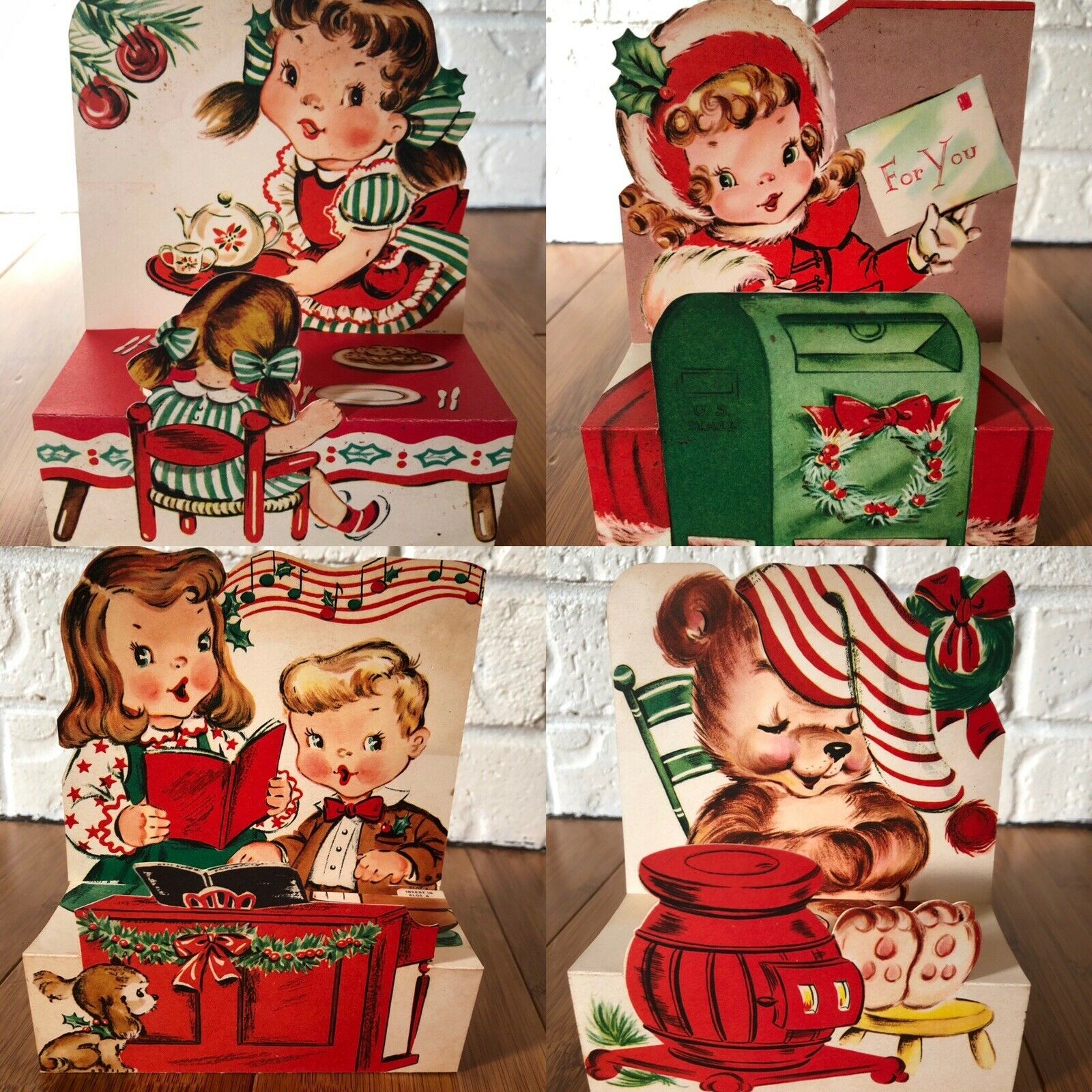 Vintage Die Cut Pop Up Christmas Card Set Of 4 Cards Each Different ...