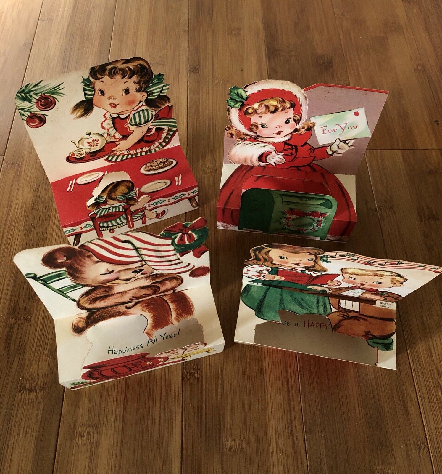 Vintage Die Cut Pop Up Christmas Card Set Of 4 Cards Each Different ...