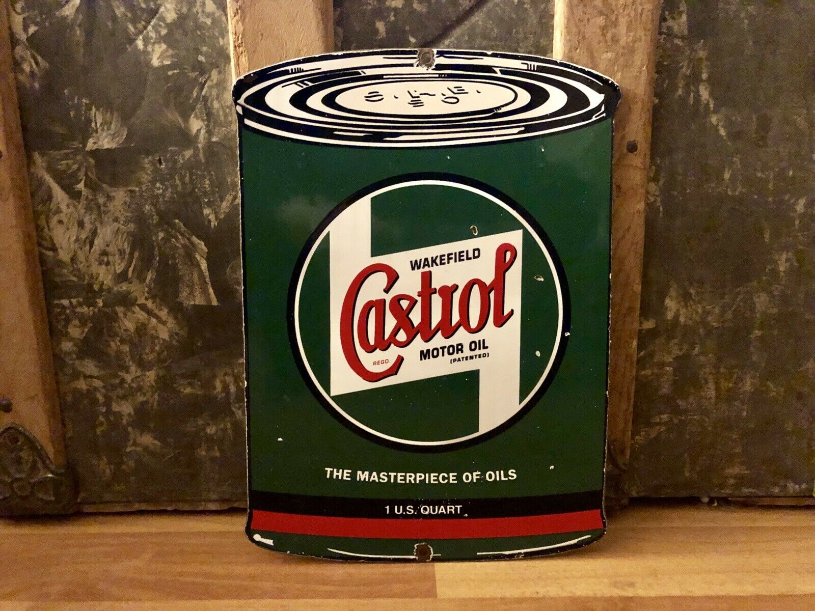 OLD VINTAGE CASTROL PORCELAIN MOTOR OIL CAN SIGN GAS STATION PUMP PLATE ...