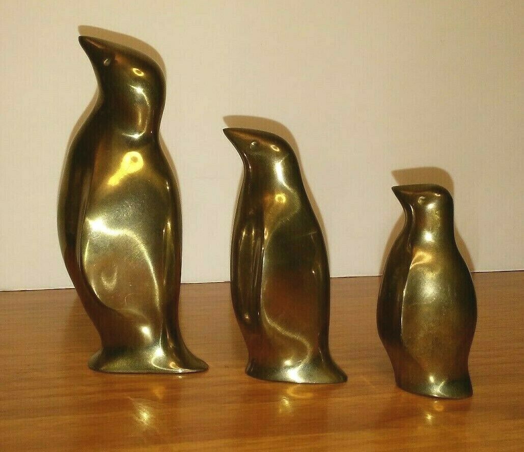 Set Of 3 Solid Brass Penguin Figurines Vintage Made In Korea | #19109234