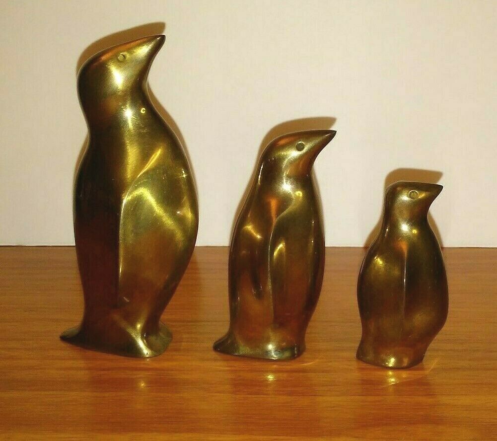 Set Of 3 Solid Brass Penguin Figurines Vintage Made In Korea | #19109234
