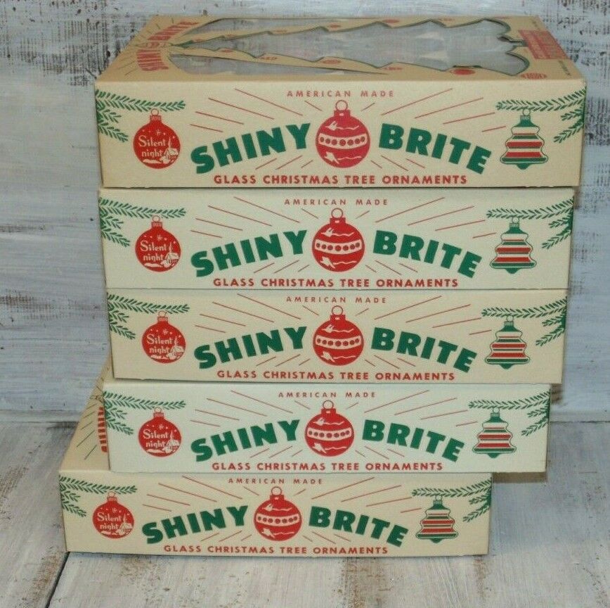 5 Vintage Boxes Of Pink Shiny Brite Glass Ornaments | #19077675
