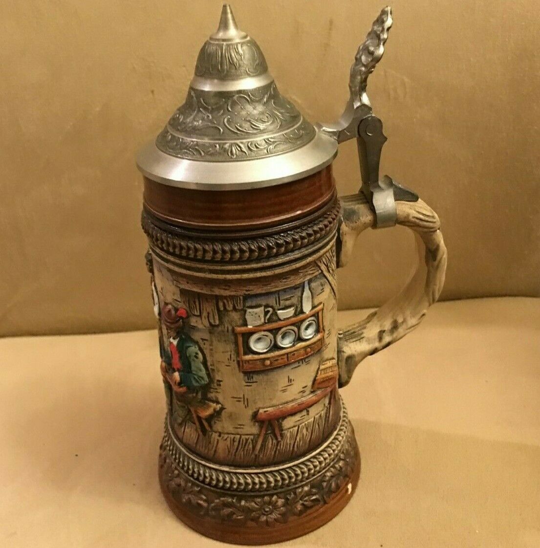 Vintage German Beer Steins Mug Zinn Pewter Lid Rhein 8. 5 " Tall ...