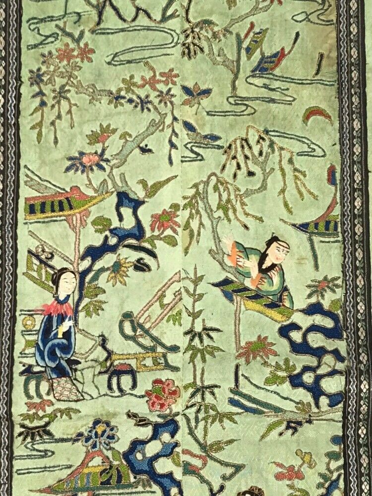 Chinese Antique Textile Sleeve Bands Panel Figures In Garden Peking ...