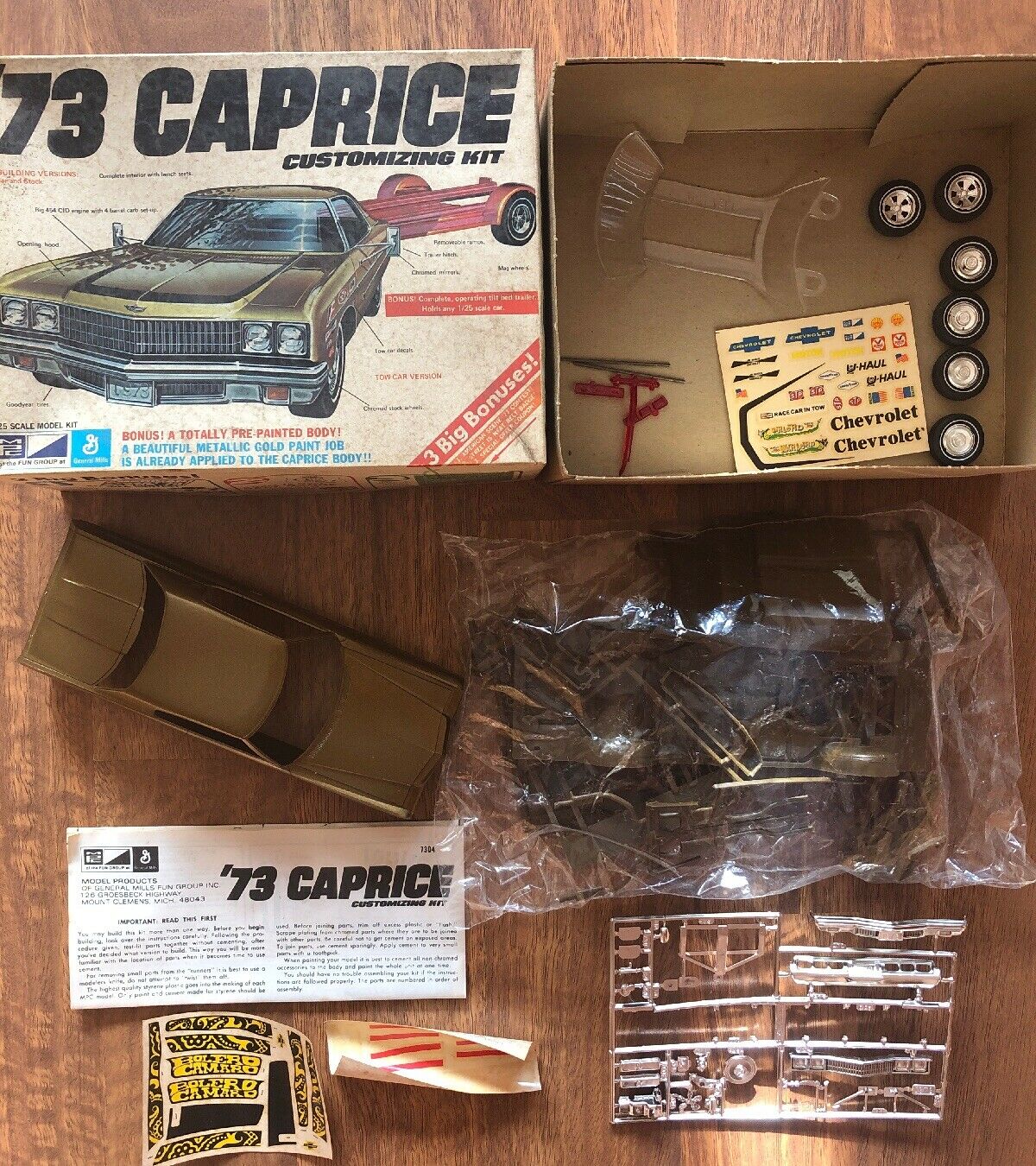 Vintage MPC 73 Chevy Caprice With Trailer Unbuilt 1/25 Scale Contents ...