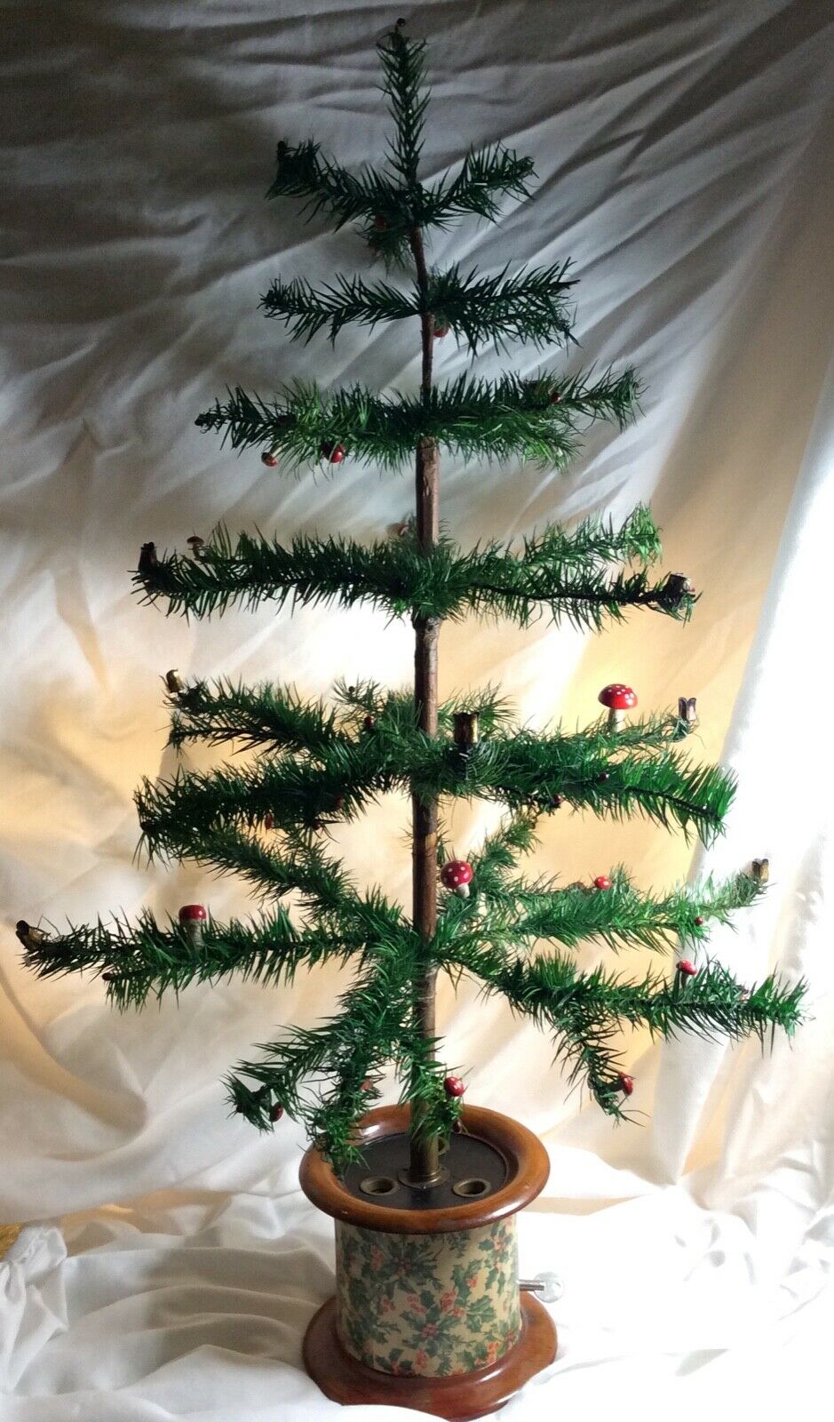 Antique German Christmas Goose Feather Tree With Musical Turning Holly ...