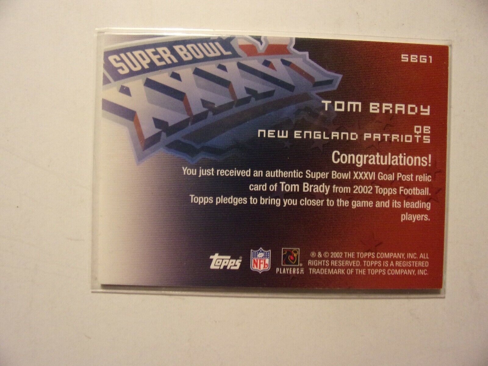 2002 TOPPS SBG1 TOM BRADY BOWL XXXVI GAME WINNING GOAL POST CARD ...