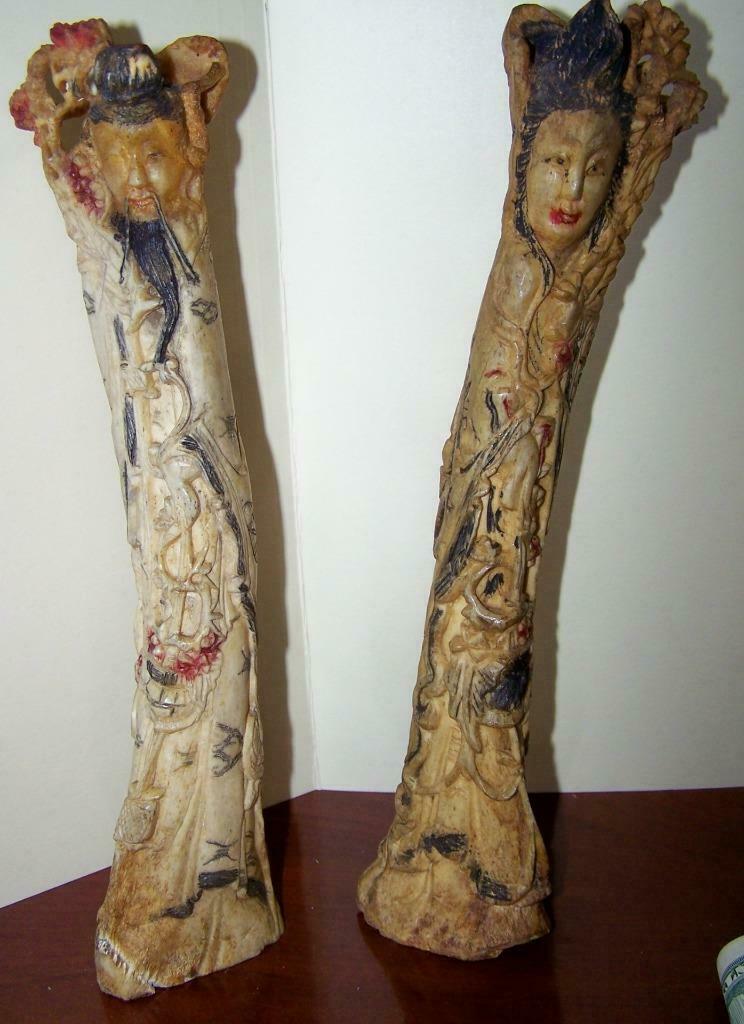 Antique Vintage Asian Carved Bovine Bone Figures Statues Emperor ...