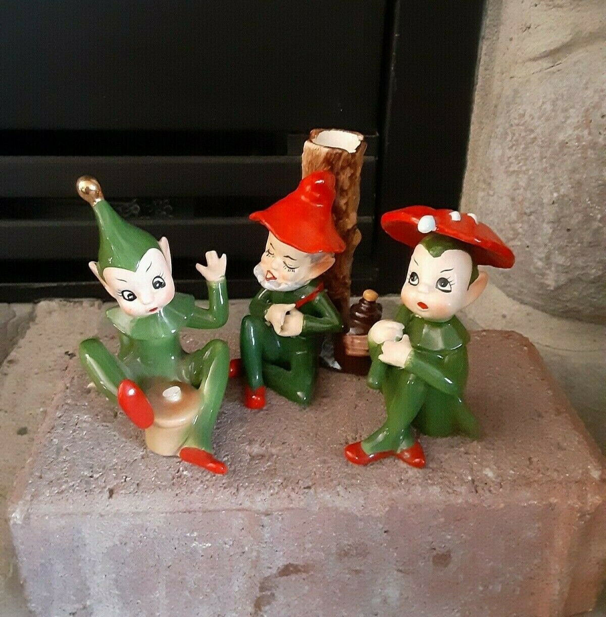 Three VINTAGE Josef Christmas Pixie Elves Figurines Japan Labels ...