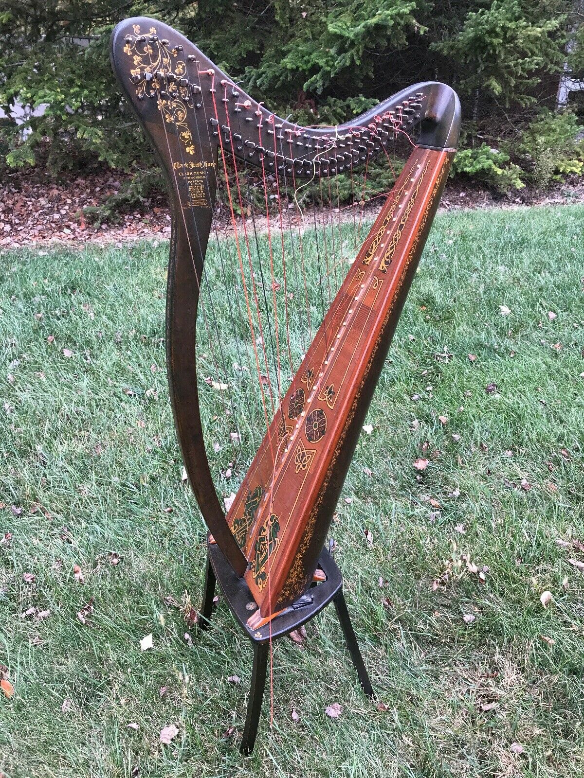 Antique Clark Irish Harp Model A 460 Lyon & Healy Celtic Design With ...