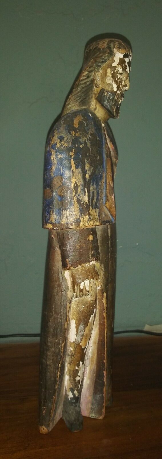 Filipino Colonial Hand Carved Wood Statue Of Bearded Saint 12 " | #18946128