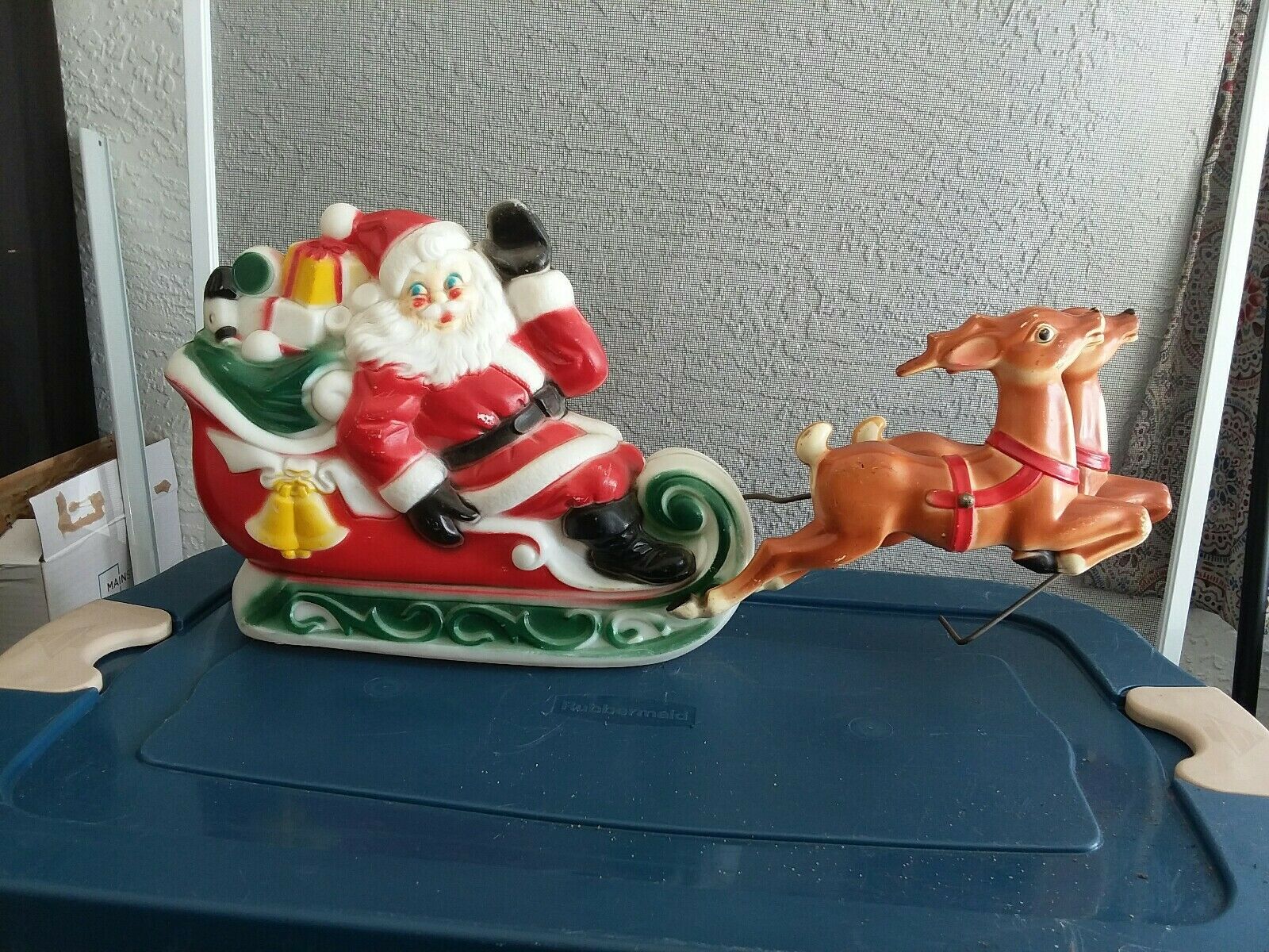 Vintage 1970 Empire Plastic Santa Claus Sleigh Reindeer Blow Mold ...