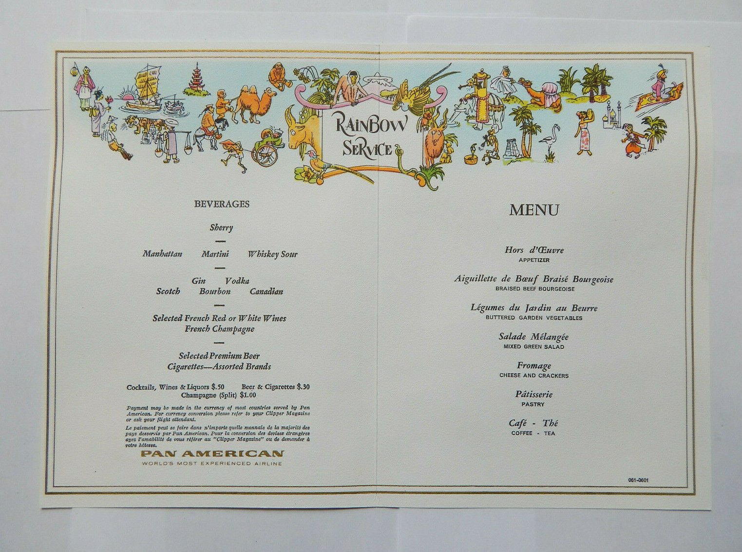 Pan Am Rainbow Service Pictorial Map Menu - Asia (ca. 1970) | #18940814