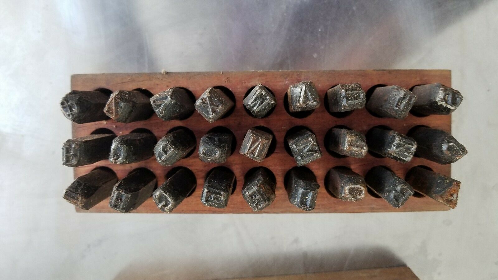Antique Vintage Alphabet Punch Stamp Set Metal Tools In Wooden Box ...
