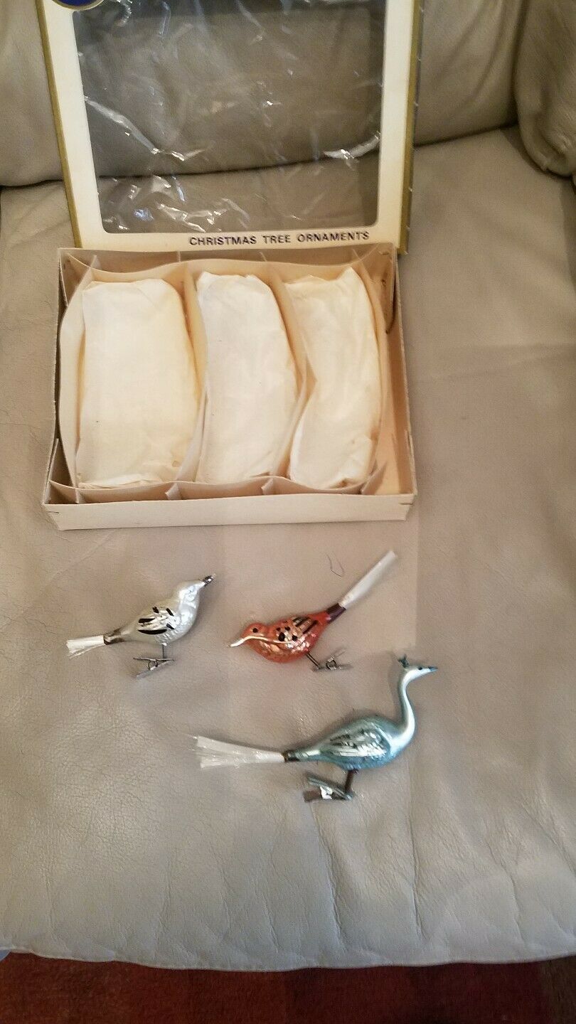 3 Vintage Lanissa Glass Bird Christmas Clip On Ornaments | #18874398
