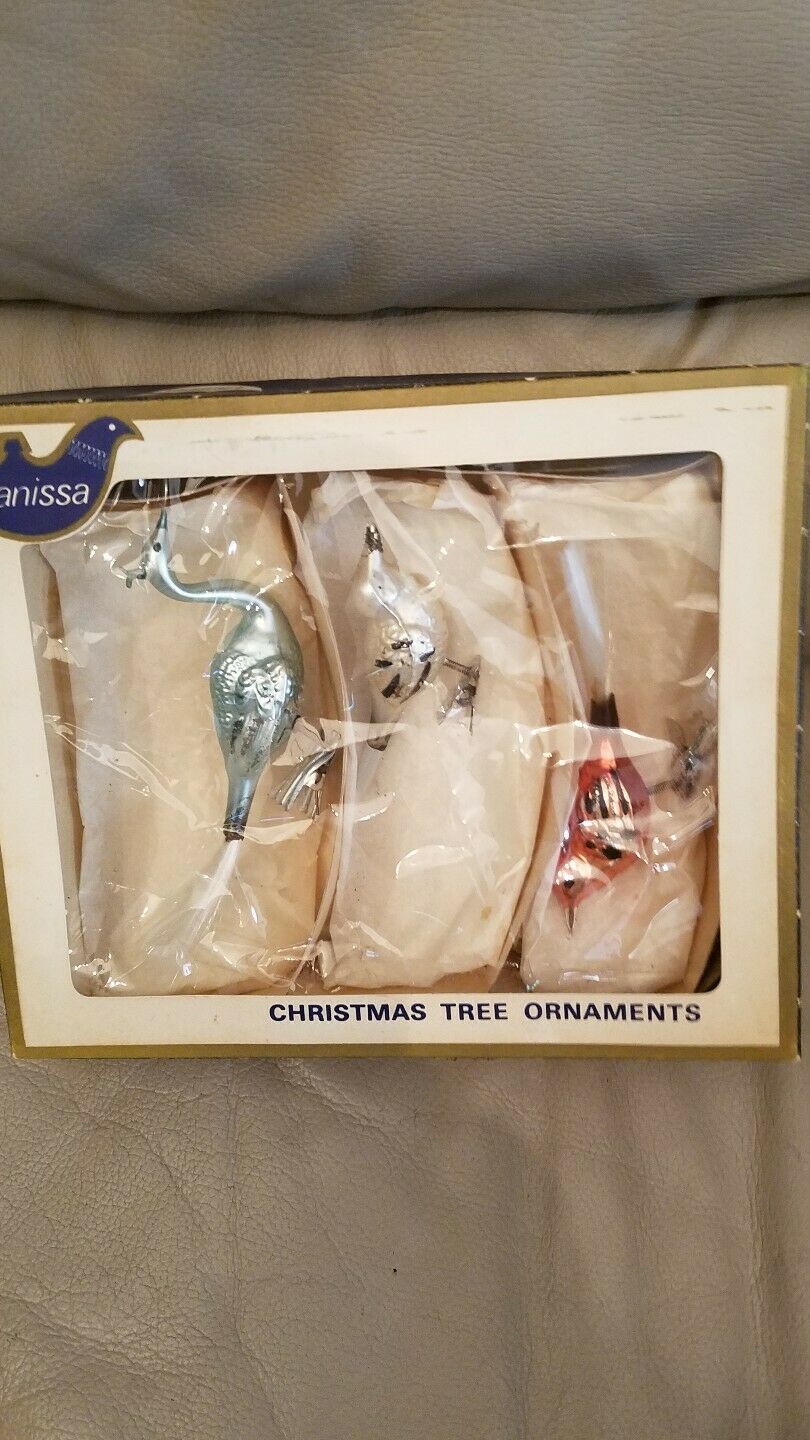 3 Vintage Lanissa Glass Bird Christmas Clip On Ornaments | #18874398