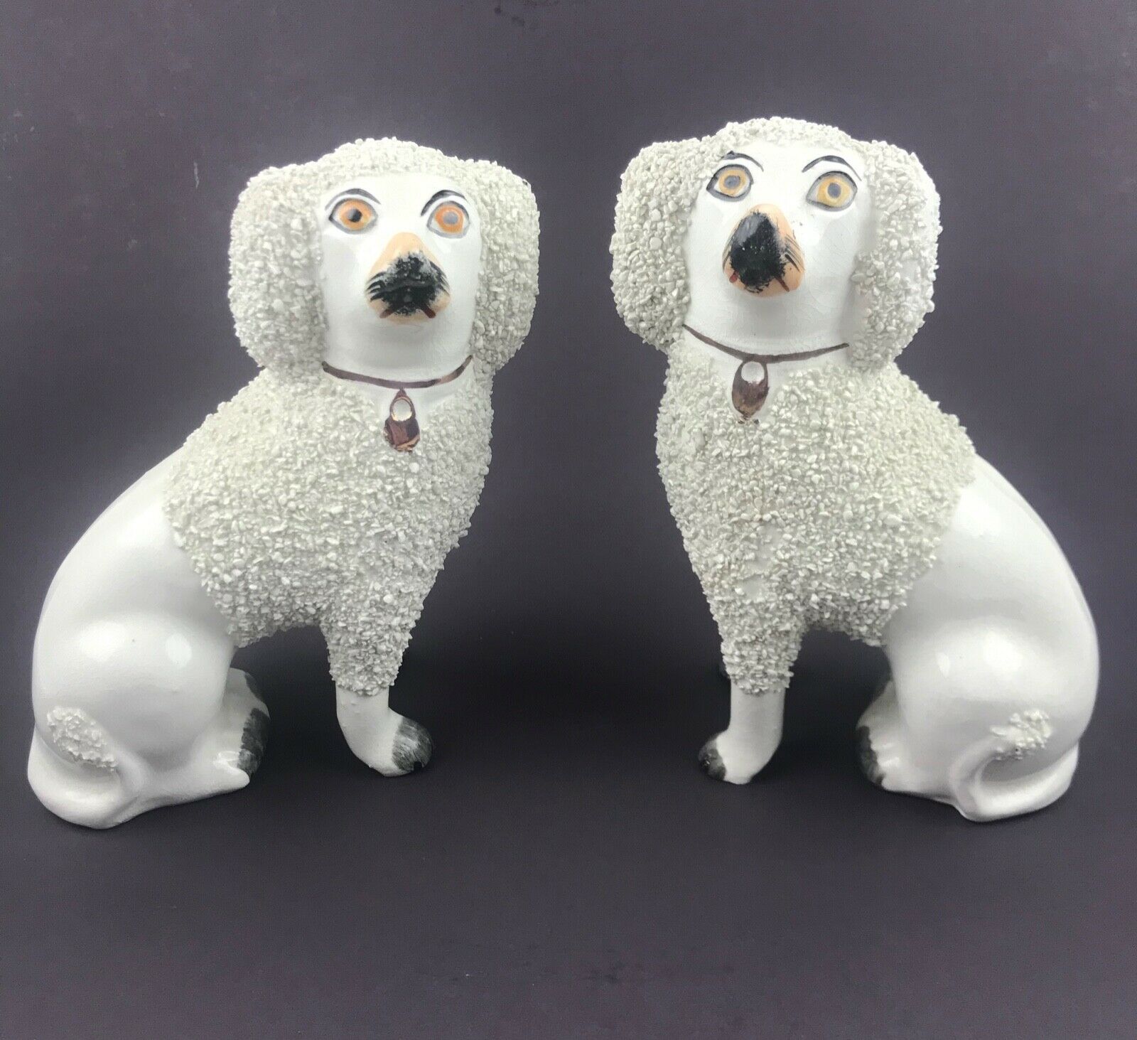 Pair Antique Staffordshire England Confetti Poodle Spaniel Dog ...