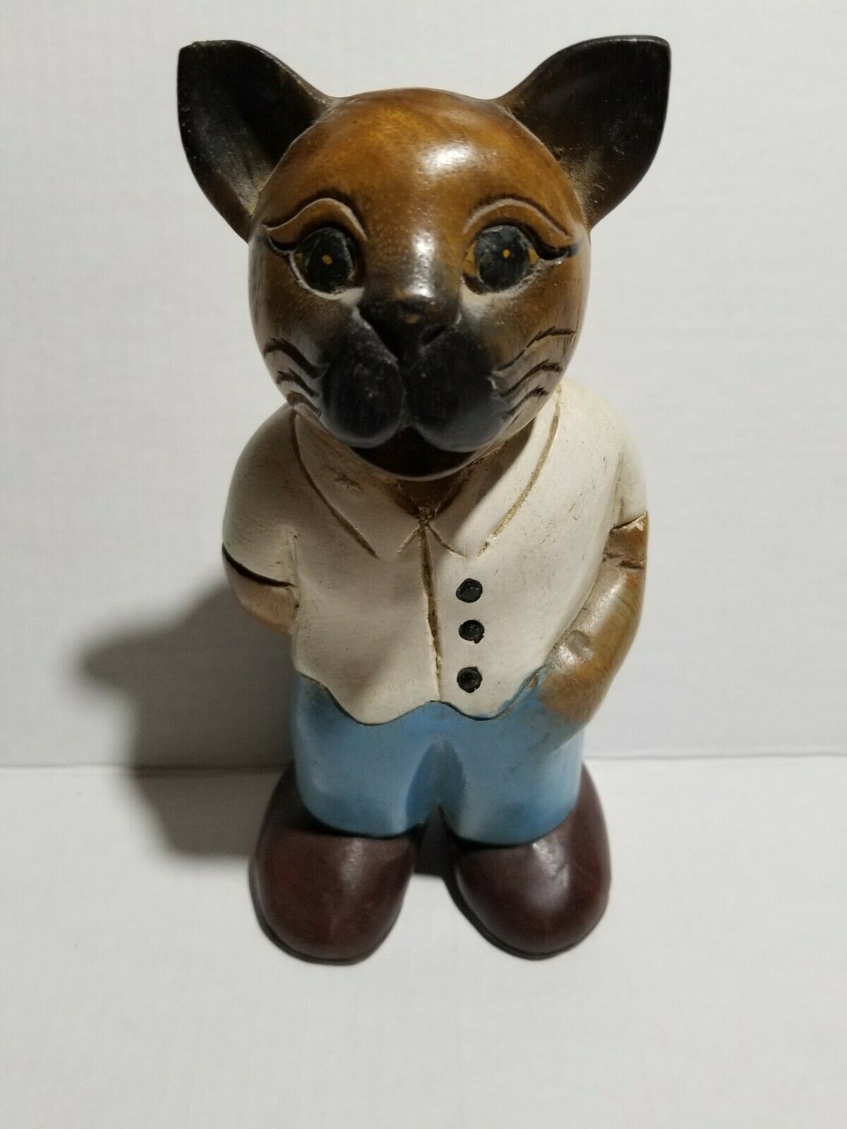 Vintage Carved Wood Wooden Cat Kitty Figurine Statue | #19423187