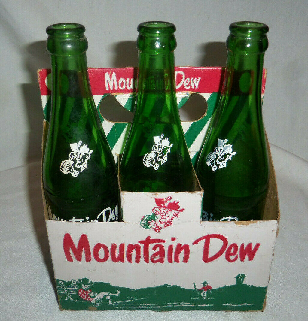 Vintage Soda MOUNTAIN DEW Carton & 3 Bottles | #18857730
