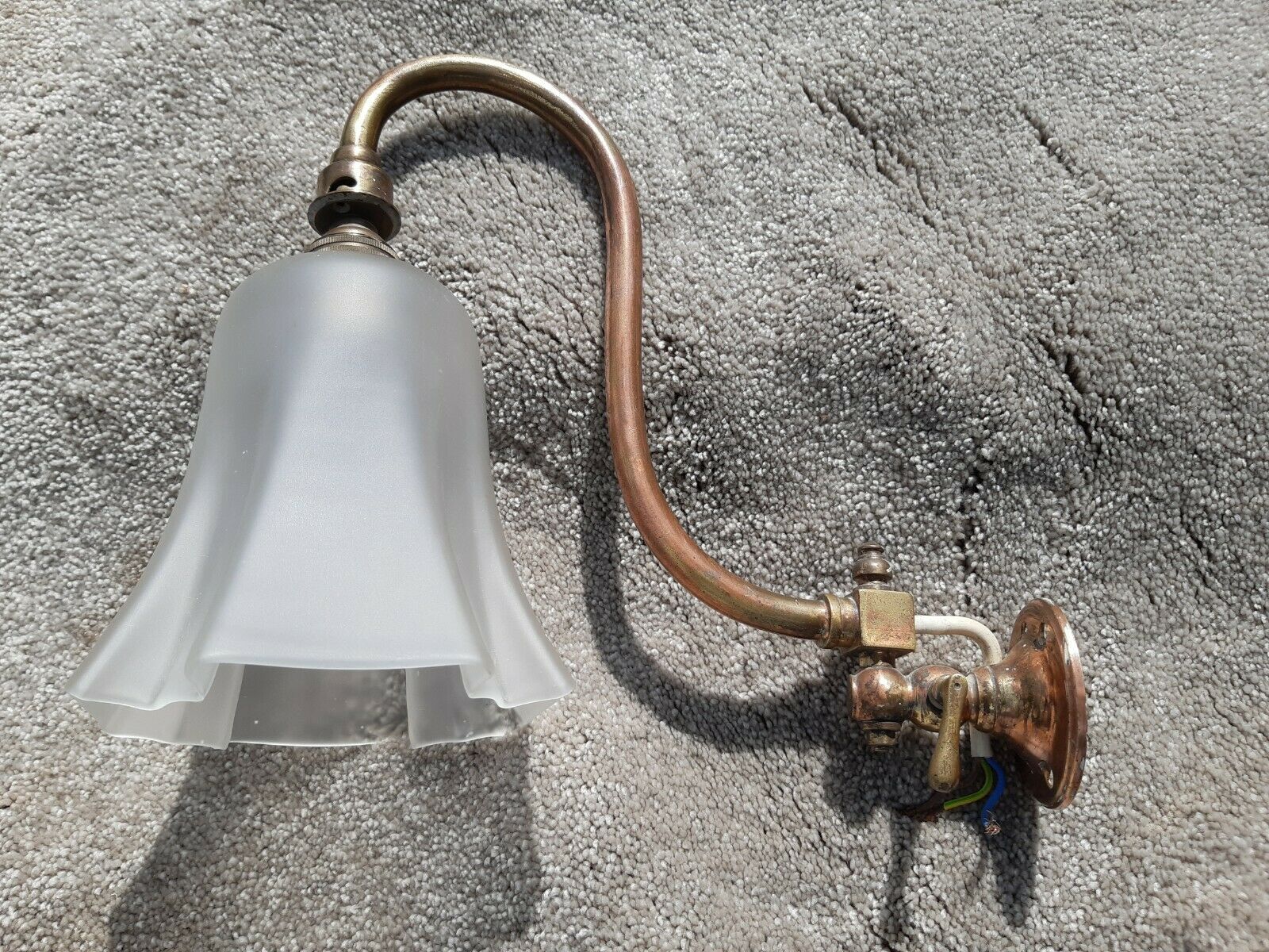 Vintage Old Gas Lamp Light With Glass Shade Electric Convert | #18835076