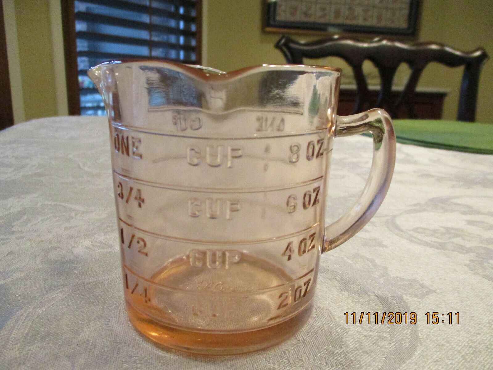 VINTAGE KELLOGG ' S PINK DEPRESSION GLASS MEASURING CUP WITH THREE ...