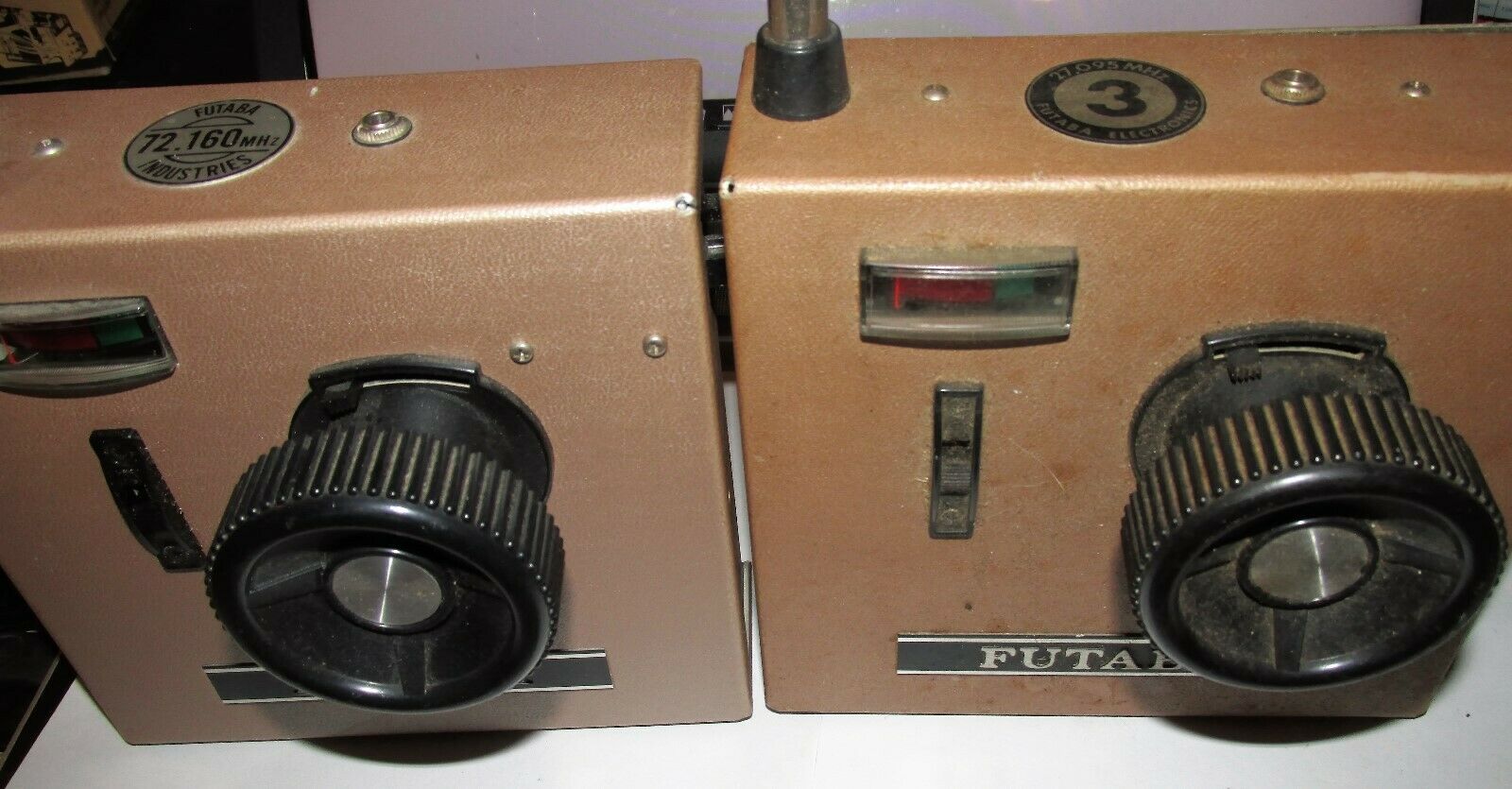 THREE VINTAGE FUTABA RC TWO CHANNEL CAR BOAT TRANSMITTER W/ONE RECEIVER ...