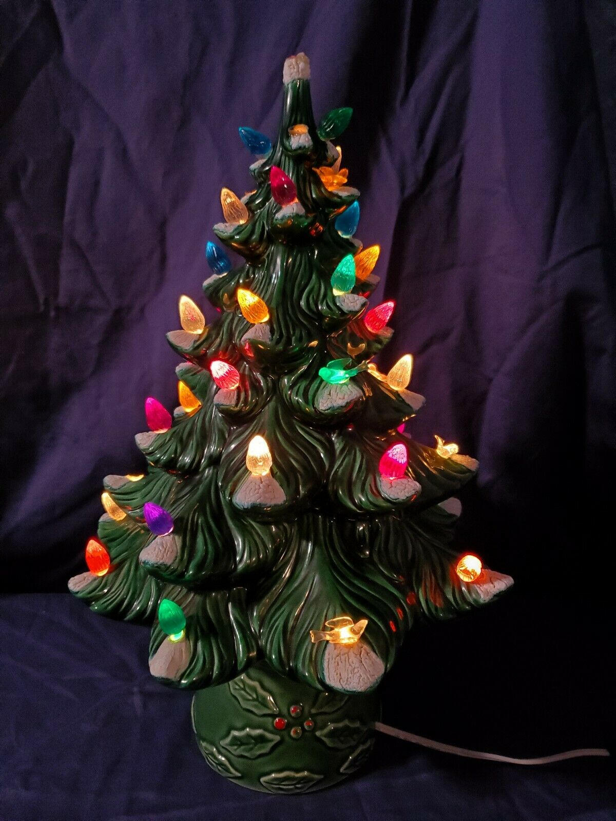 RARE VINTAGE 14 " Holland Mold Flocked Ceramic Christmas Tree 18 " With ...